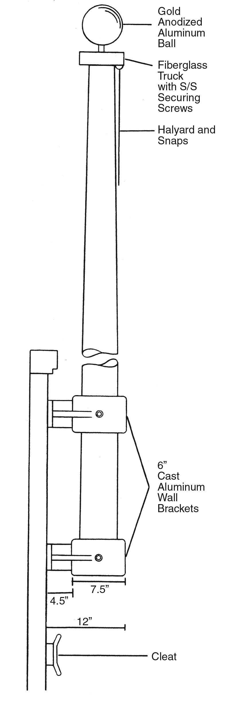 Vertical Wall Mount Flagpole 15'-30' | Aeolus Series